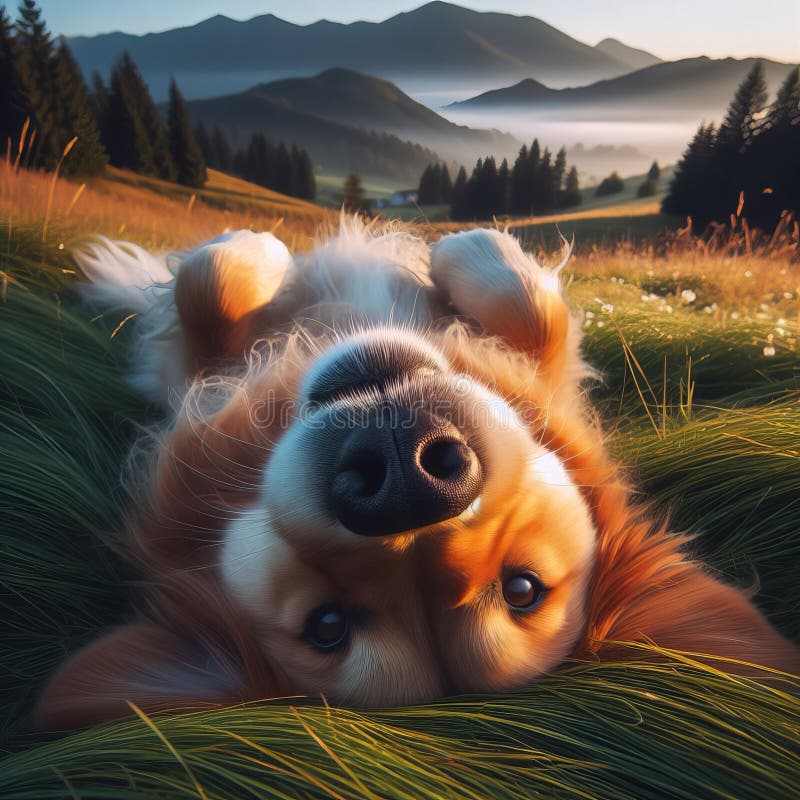 Dog Rolling in the Grass, Pho Stock Illustration - Illustration of ...