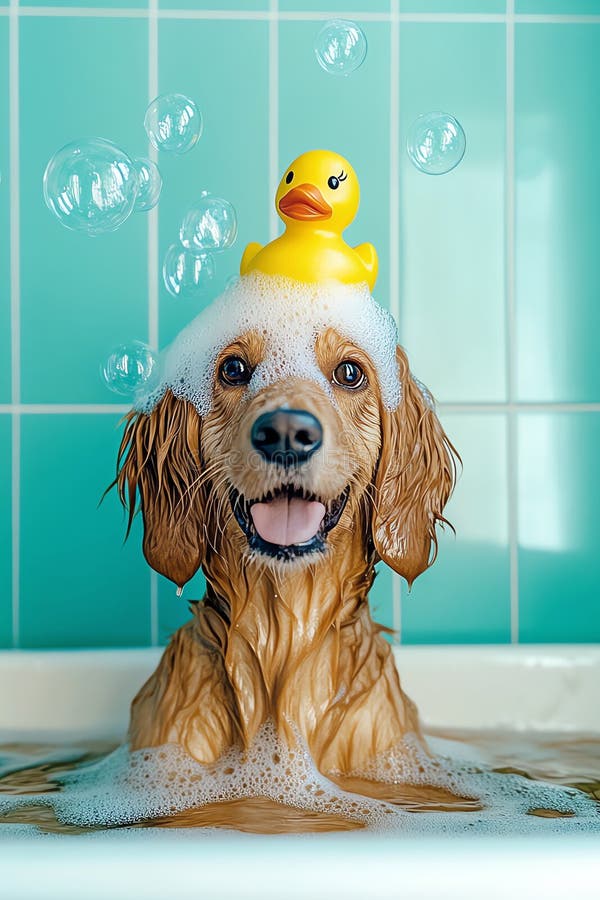 Dog and Rubber Duck, AI Generated Stock Illustration - Illustration of ...