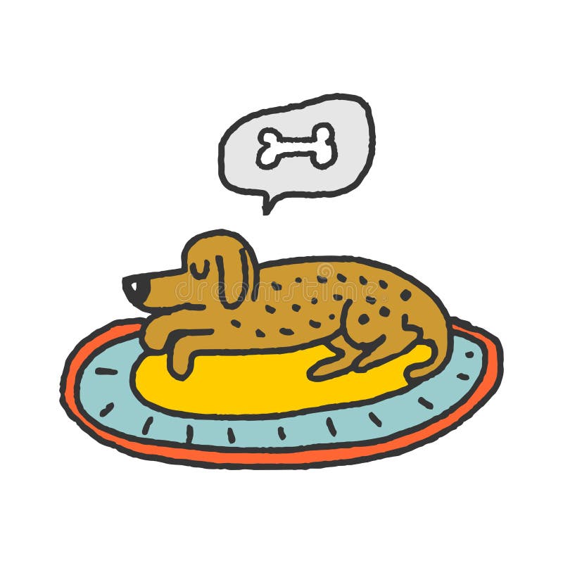 Dog on Rug Sleeps Isolated. Home Pet Dream Stock Vector - Illustration ...