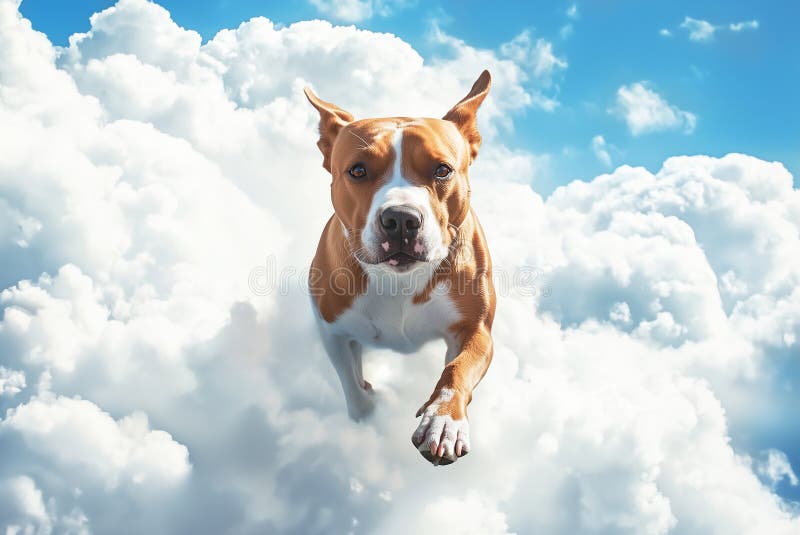 Dog Running through the Clouds in the Sky Stock Image - Image of doggy ...