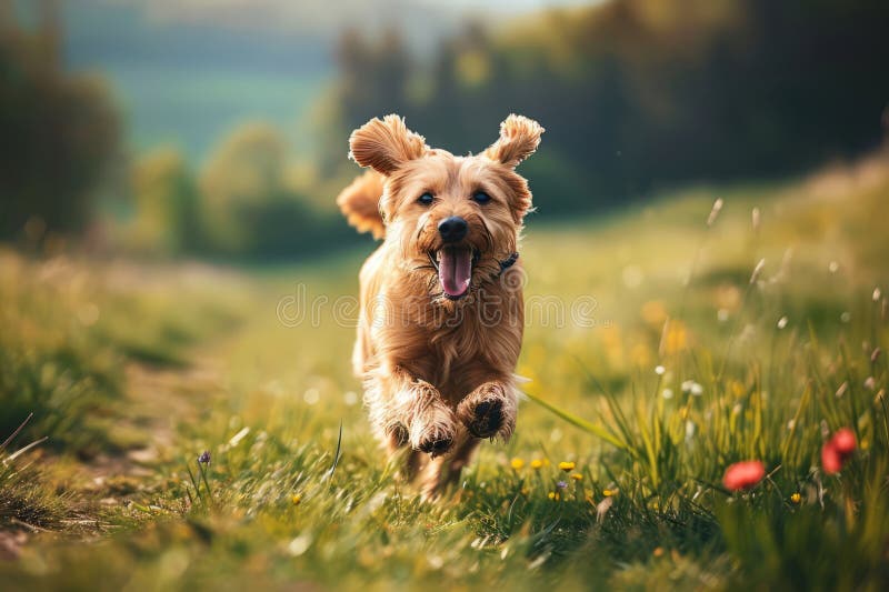 Dog Running through a Field. Pet and Spring Stock Photo - Image of ...
