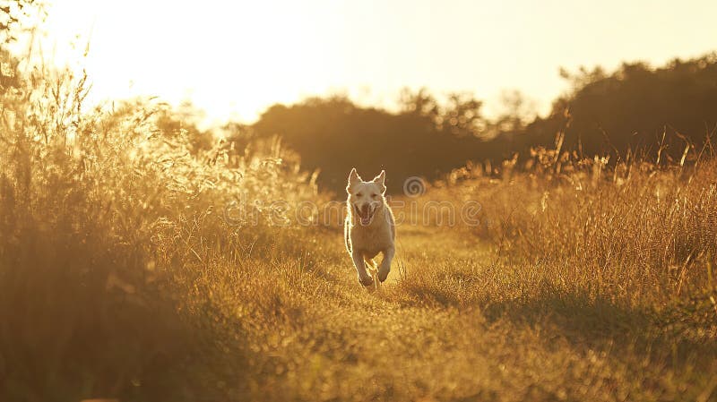A Dog Running Joyfully in an Open Field. Picture Stock Photo - Image of ...
