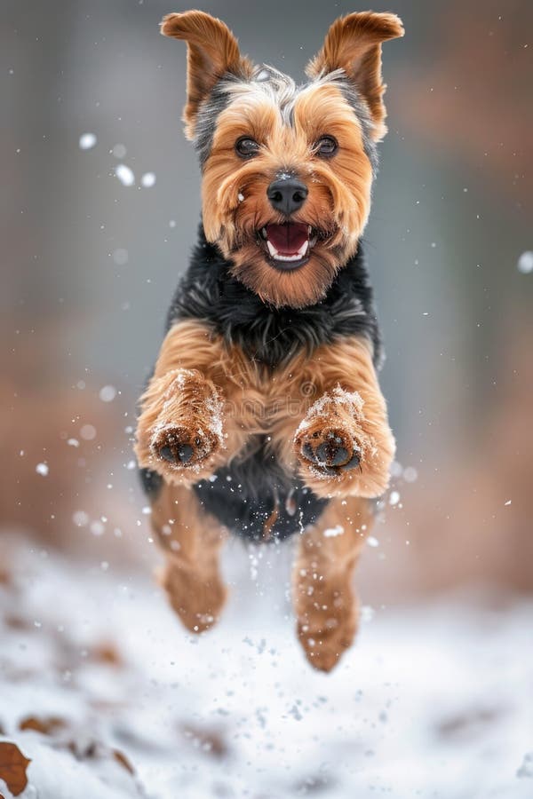 Dog Running through Snow stock photo. Image of nature - 374424044
