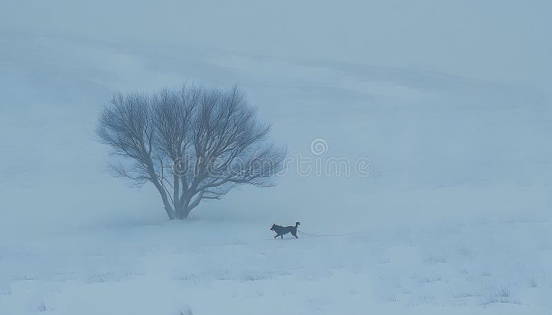 Lone Dog in Winter Wonderland Stock Illustration - Illustration of ...