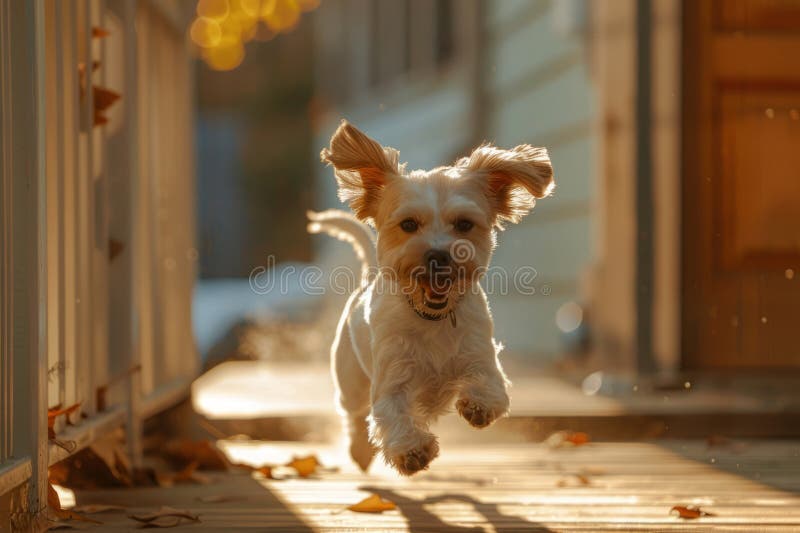 Dog Running on a Sunny Front Porch. Generative AI Stock Photo - Image ...