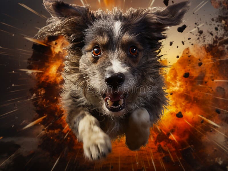 A Dog Runs Away from Exploding Christmas Firecrackers with Fear in His ...