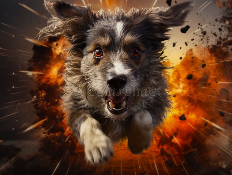 A Dog Runs Away from Exploding Christmas Firecrackers with Fear in His ...