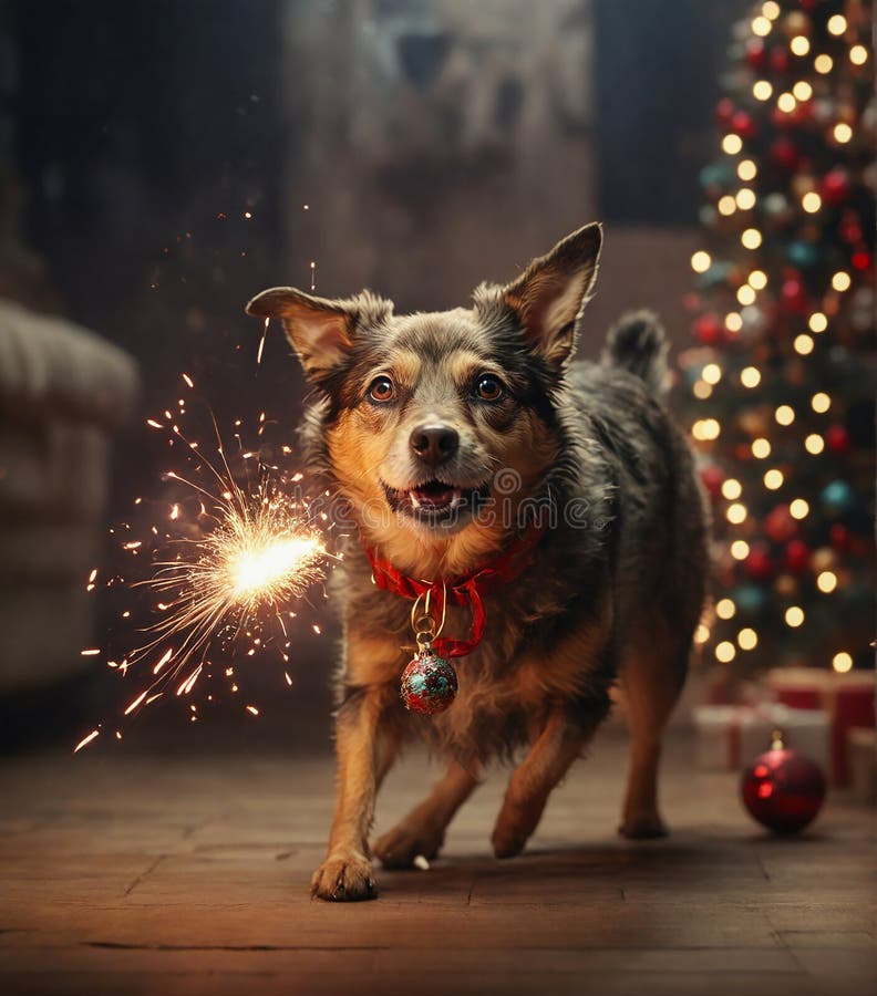 A Dog Runs Away from Exploding Christmas Firecrackers with Fear in His ...