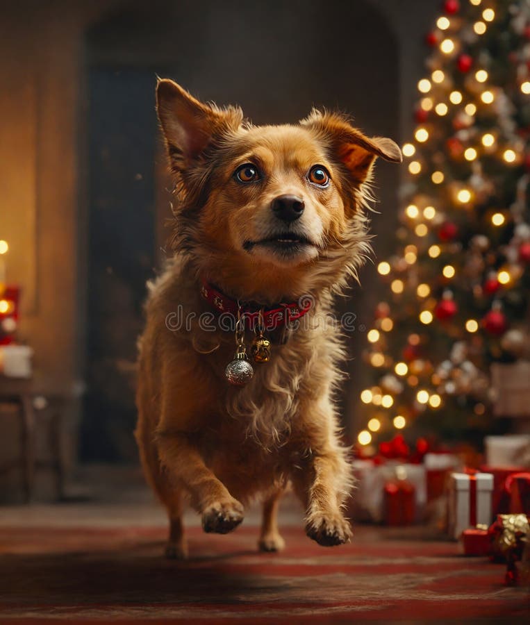 A Dog Runs Away from Exploding Christmas Firecrackers with Fear in His ...