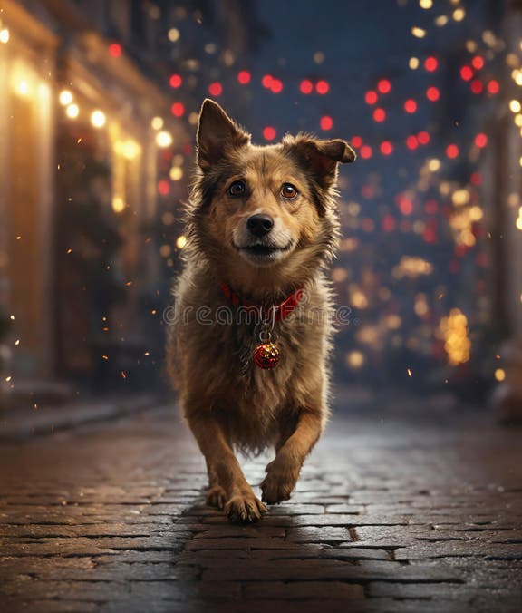 A Dog Runs Away from Exploding Christmas Firecrackers with Fear in His ...