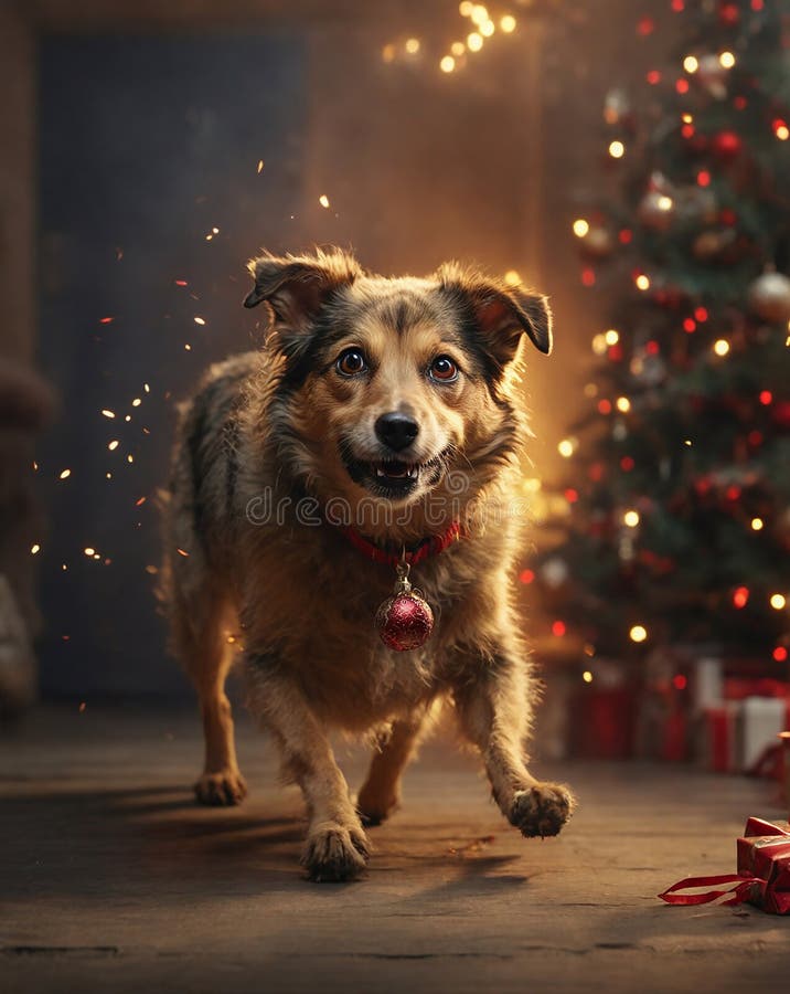 A Dog Runs Away from Exploding Christmas Firecrackers with Fear in His ...