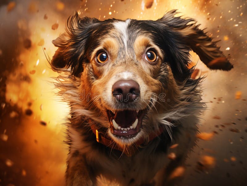 A Dog Runs Away from Exploding Christmas Firecrackers with Fear in His ...