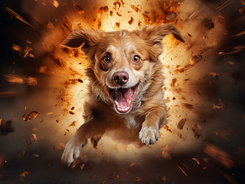 A Dog Runs Away from Exploding Christmas Firecrackers with Fear in His ...