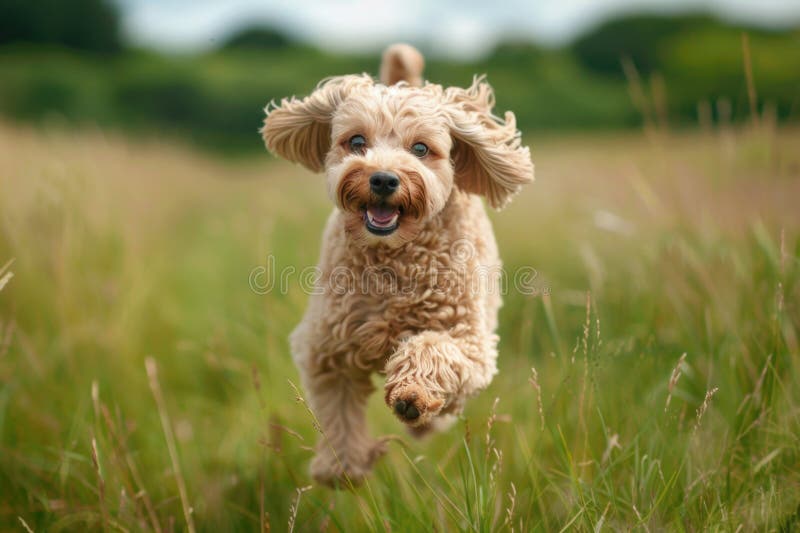 A Dog Runs Freely through a Lush Field of Tall Grass Stock Image ...