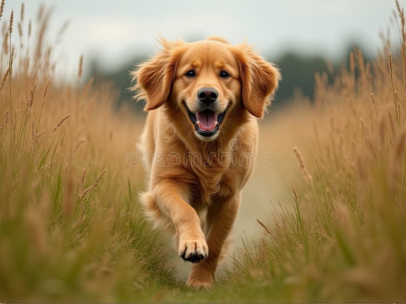 The Dog Runs Quickly Across the Field, Ai Stock Photo - Image of grass ...