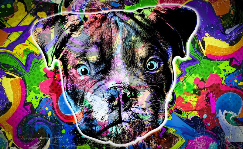 Dog`s Head on White Background with Colorful Creative Elements Stock ...