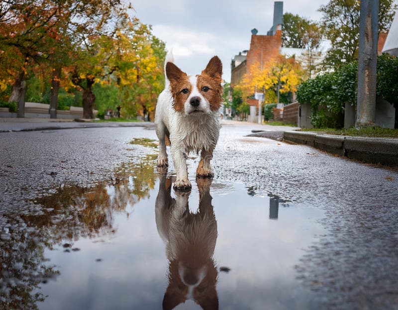 A Dog S Reflection in a Puddle after a Rainy Day Stock Illustration ...