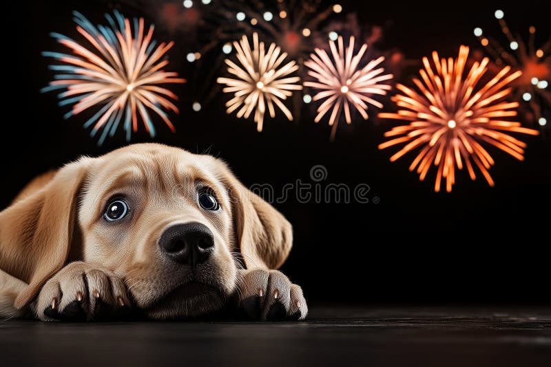 Dog Scared of Fireworks stock illustration. Illustration of celebration ...