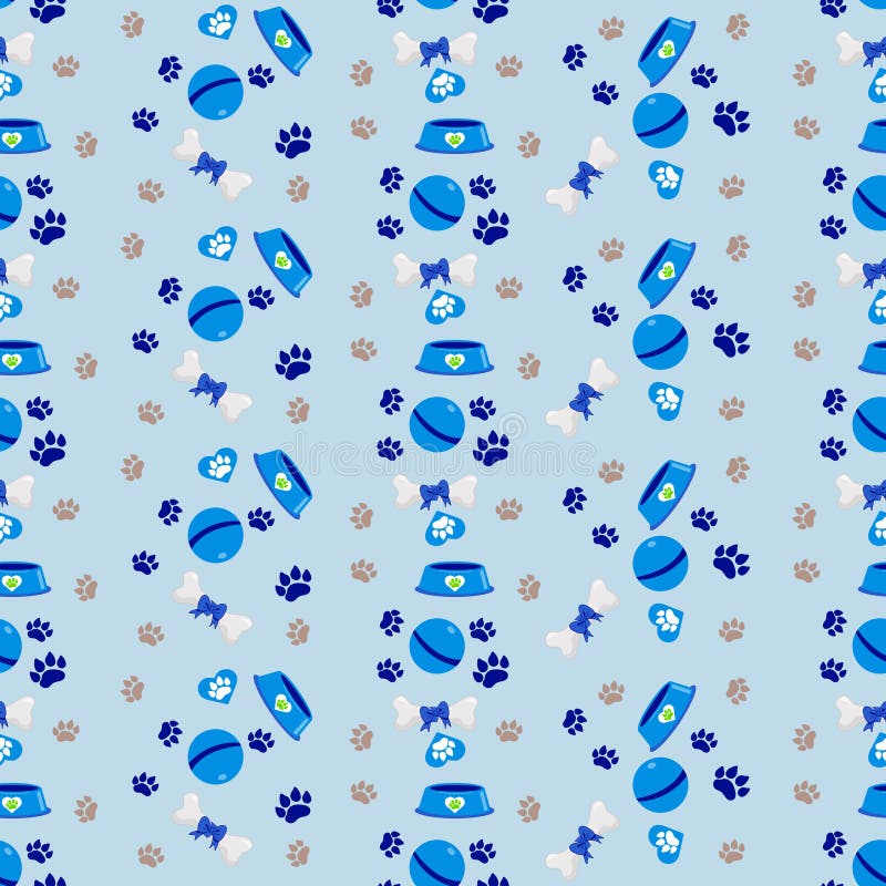 Dog Seamless Pattern with Bones, Steps and Bowles Stock Illustration ...
