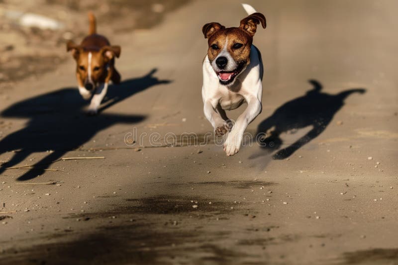 Dog and Shadow Running Side by Side Stock Photo - Image of running ...