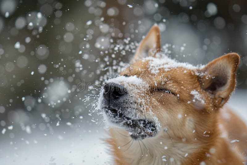 Dog shaking head in snow stock illustration. Illustration of head ...