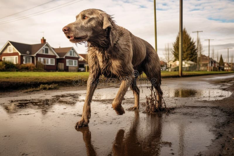 Dog Shaking Water Off Next To a Muddy Puddle Stock Image - Image of ...