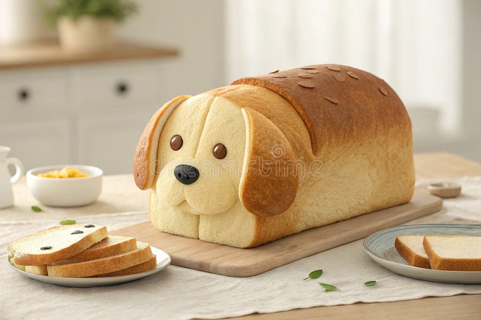 A Dog Shaped Loaf of Bread Sitting on a Table, AI. a Dog Shaped Loaf of ...
