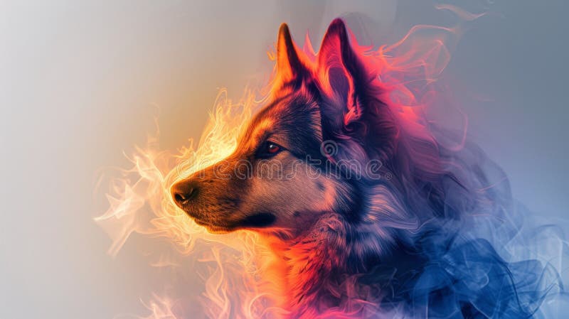 A Dog is Shown in a Colorful Image with Flames, AI Stock Photo - Image ...