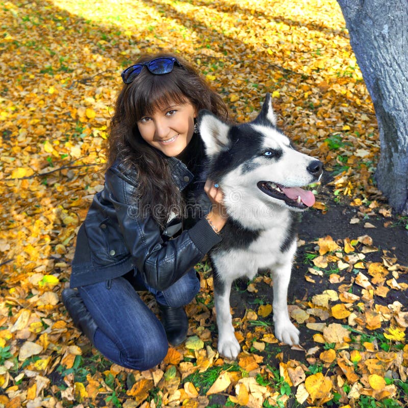Dog Siberian Husky and Young Woman Stock Photo - Image of outdoor, racy ...