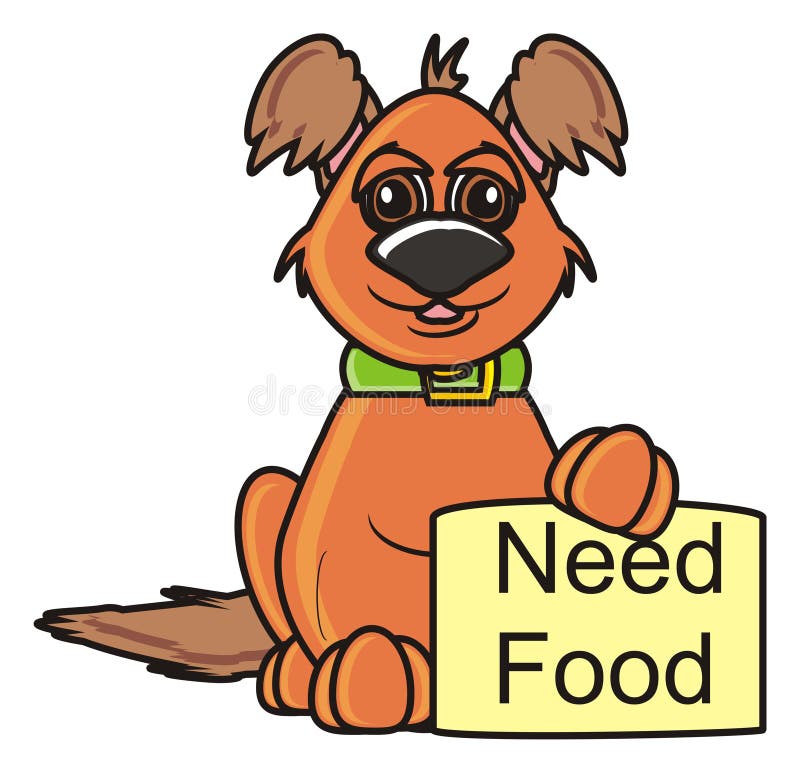 Brown Pet Dog Wating To Be Fed with Dog Food , Animal Emotion Cartoon ...