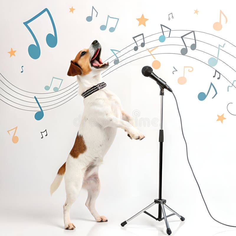 A Dog is Singing into a Microphone Stock Illustration - Illustration of ...