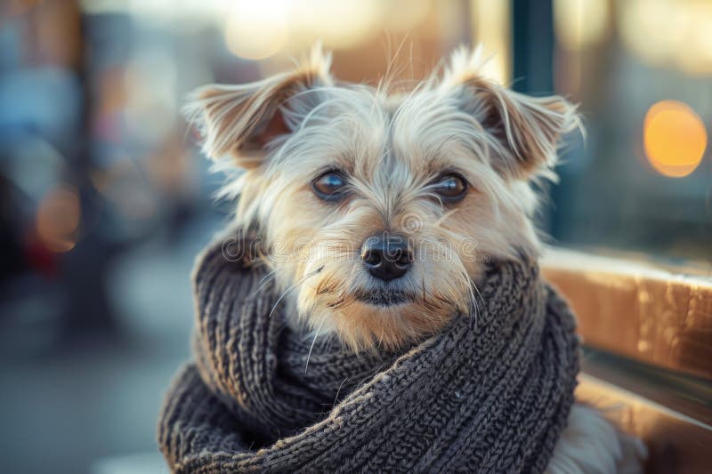 Dog on bench with scarf stock image. Image of grass - 383019009