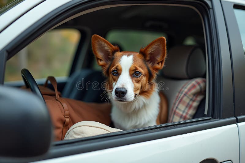 The Dog is Sitting in the Car with Boxes. Moving Topic, Housewarming ...