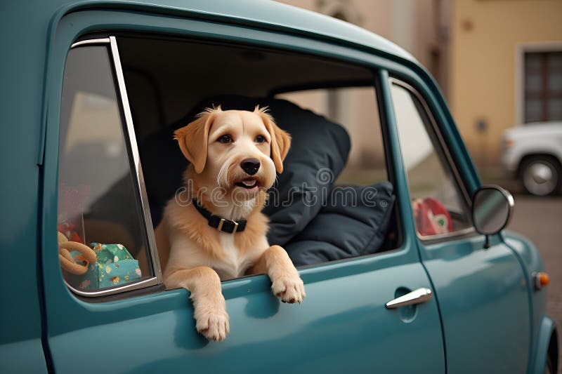 The Dog is Sitting in the Car with Boxes. Moving Topic, Housewarming ...