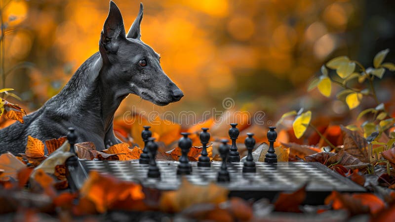 A Dog is Sitting on a Chess Board in the Fall Stock Illustration ...