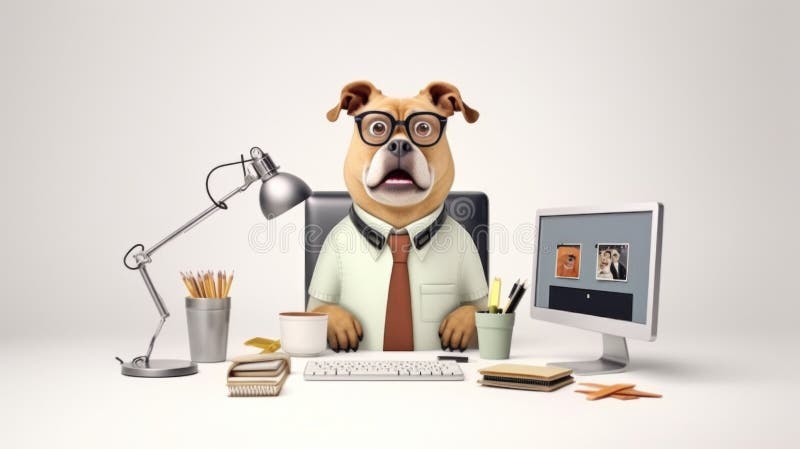 A Dog Sitting at a Desk with a Computer, AI Stock Illustration ...