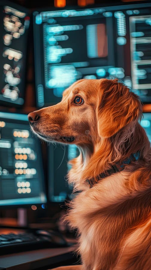 Dog Sitting in Front of a Computer Desk Looking at the Screen with ...