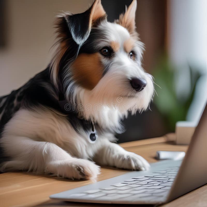 A Dog Sitting in Front of a Computer, with a Paw on the Keyboard ...