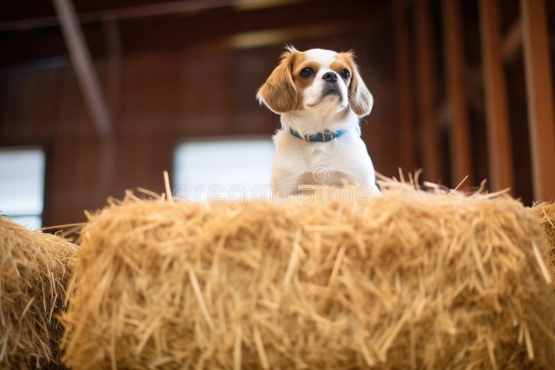 Dog Sitting on Haystack in Barn Stock Illustration - Illustration of ...