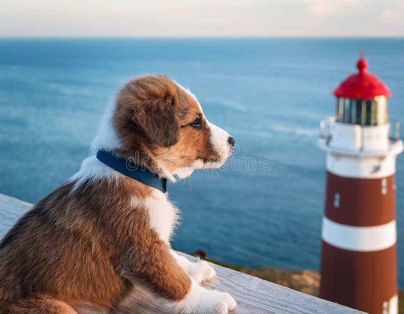 A Dog Sitting on the Observation Deck of a Towering Lighthouse ...