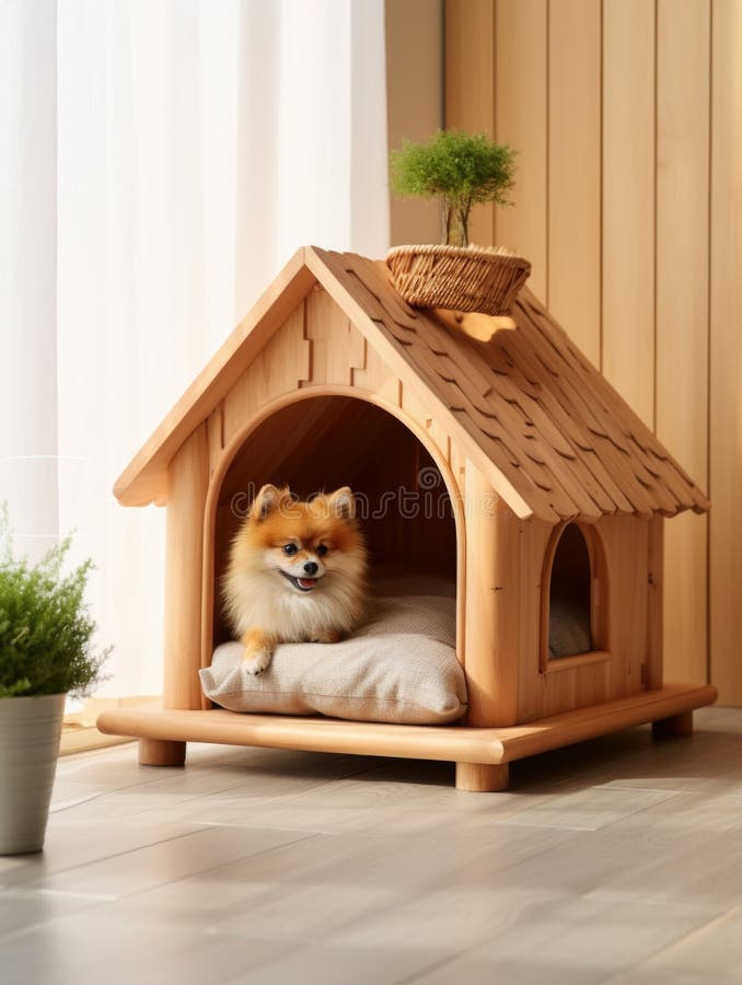 Dog Sitting in Pet Booth. Cozy House Inside Interior Stock Illustration ...