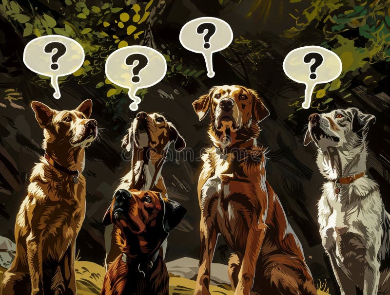 A Dog Sitting with Question Marks in Color Paint Style. Stock Photo ...