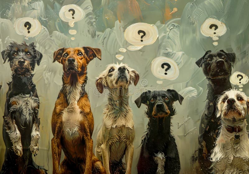 A Dog Sitting with Question Marks in Color Paint Style. Stock Photo ...