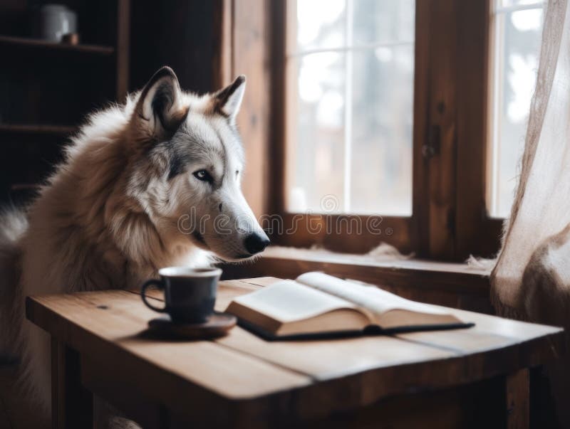 A Wolf Sitting at a Table with a Cup of Coffee. Generative AI Image ...