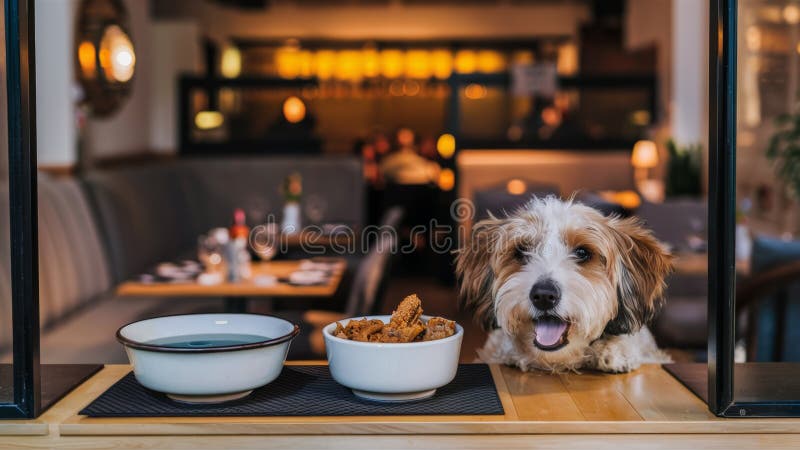 A Dog Sitting on a Table with Food in Front of Him, AI Stock Image ...