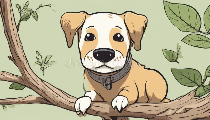 A Dog Sitting on a Tree Branch Stock Illustration - Illustration of ...