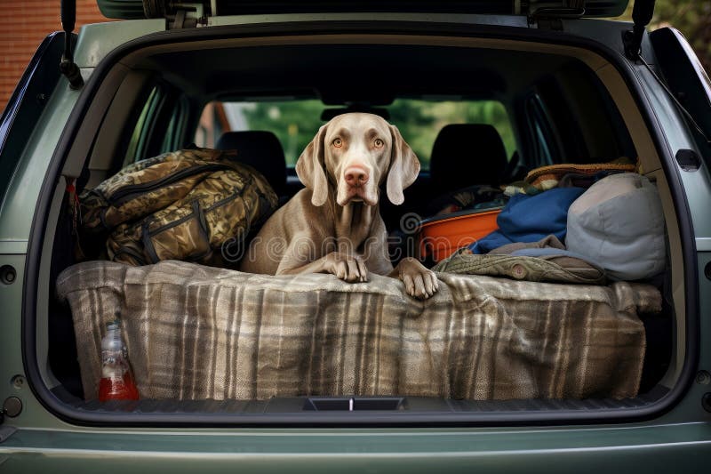 Dog Sitting Trunk Car Journey. Generate Ai Stock Illustration ... Dog Sitting Trunk Car Journey. Generate Ai Stock Illustration ...
