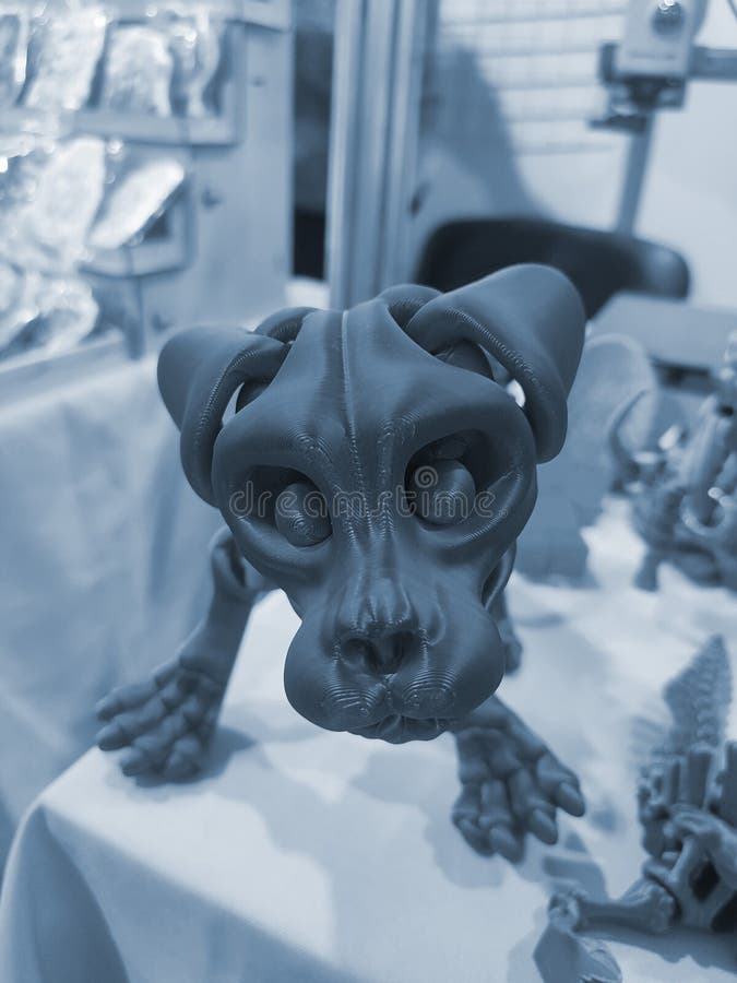 Dog Skeleton Head Printed on a 3D Printer from Molten Plastic Close-up ...