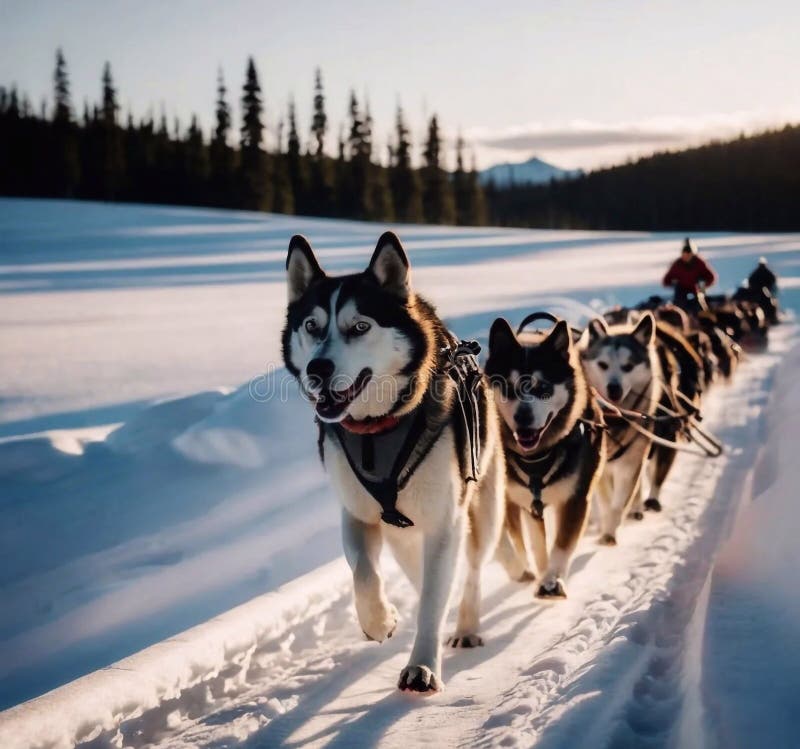 Dog Sled on Snowy Mountains Stock Illustration - Illustration of snow ...