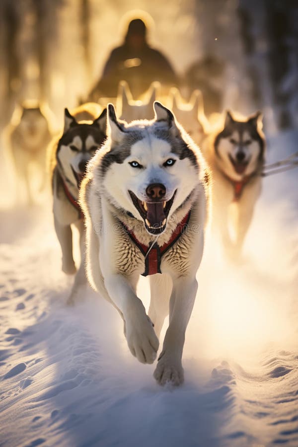Dog Sledding with Husky in Winter Stock Illustration - Illustration of ...